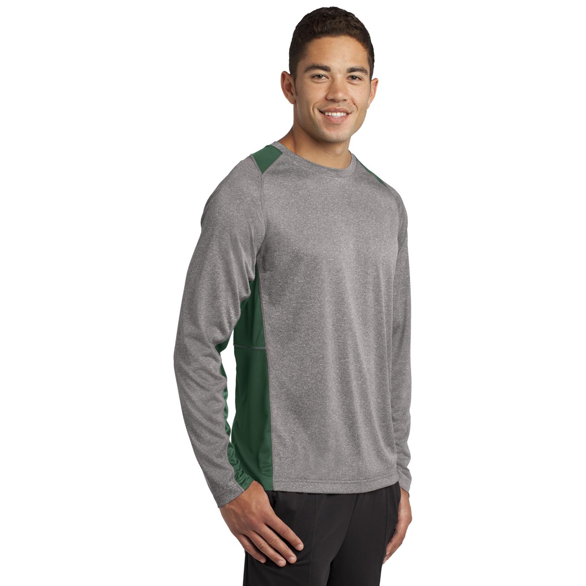 Sport-Tek ST361LS Long Sleeve Heather Colorblock Contender Tee ...
