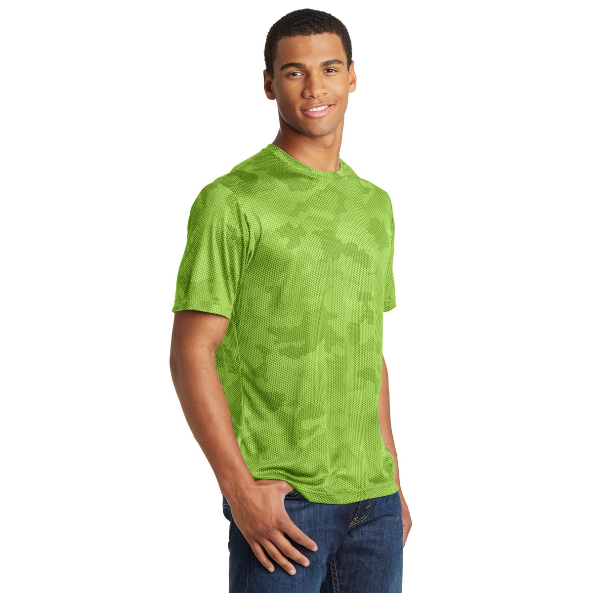 Sport-Tek ST370 CamoHex Tee - Lime Shock | Full Source