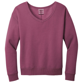 Port & Company LPC098V Ladies Beach Wash Garment-Dyed V-Neck Sweatshirt ...