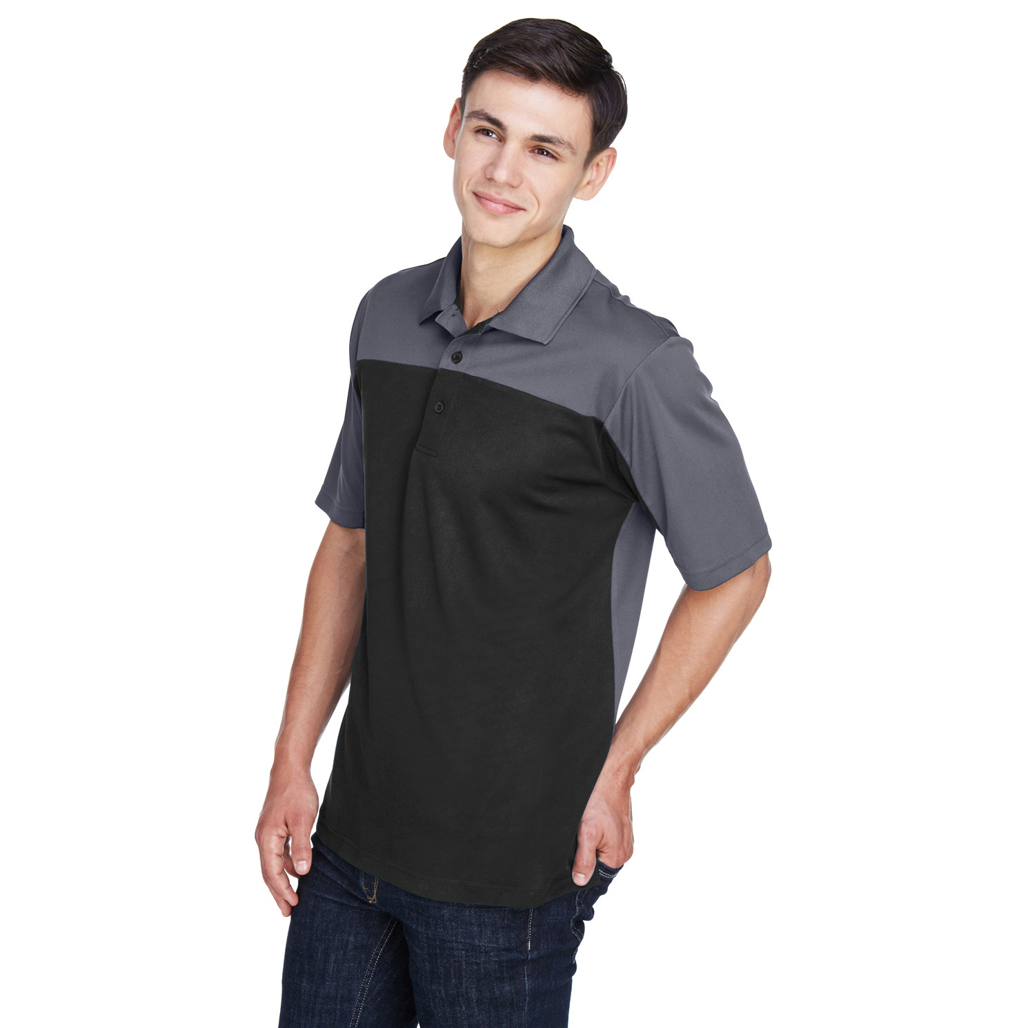 Core 365 CE101 Men's Balance Colorblock Performance Pique Polo - Black ...