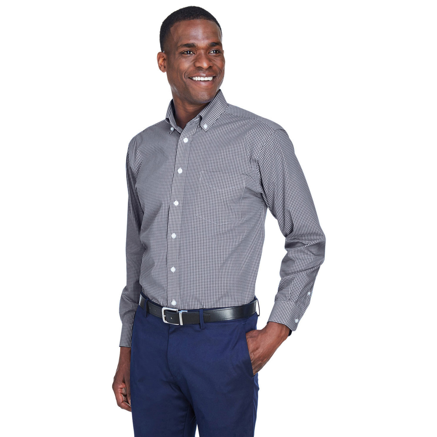 Devon & Jones D640 Men's Crown Woven Collection Gingham Check - Navy ...