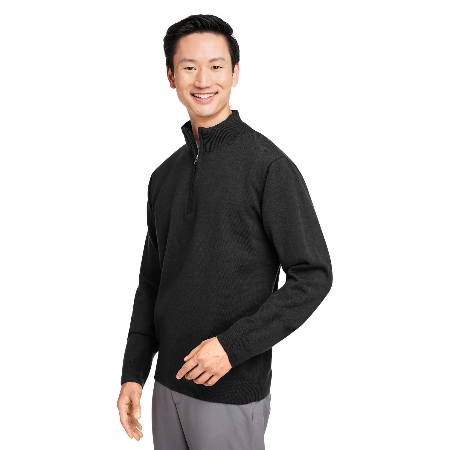 Harriton M421 Men's Pilbloc Quarter-Zip Sweater - Black | Full Source