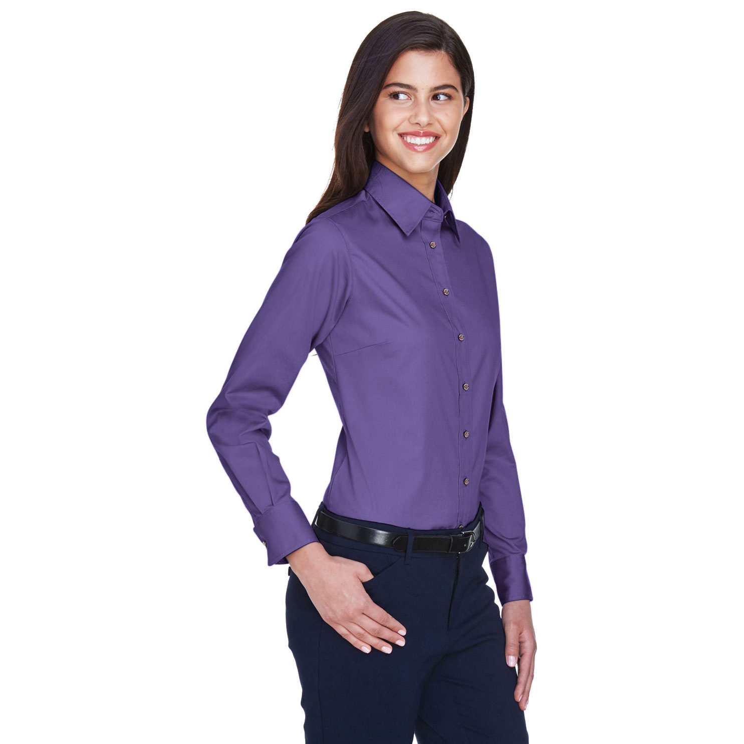 Harriton M500W Ladies Easy Blend Long Sleeve Twill Shirt with Stain ...