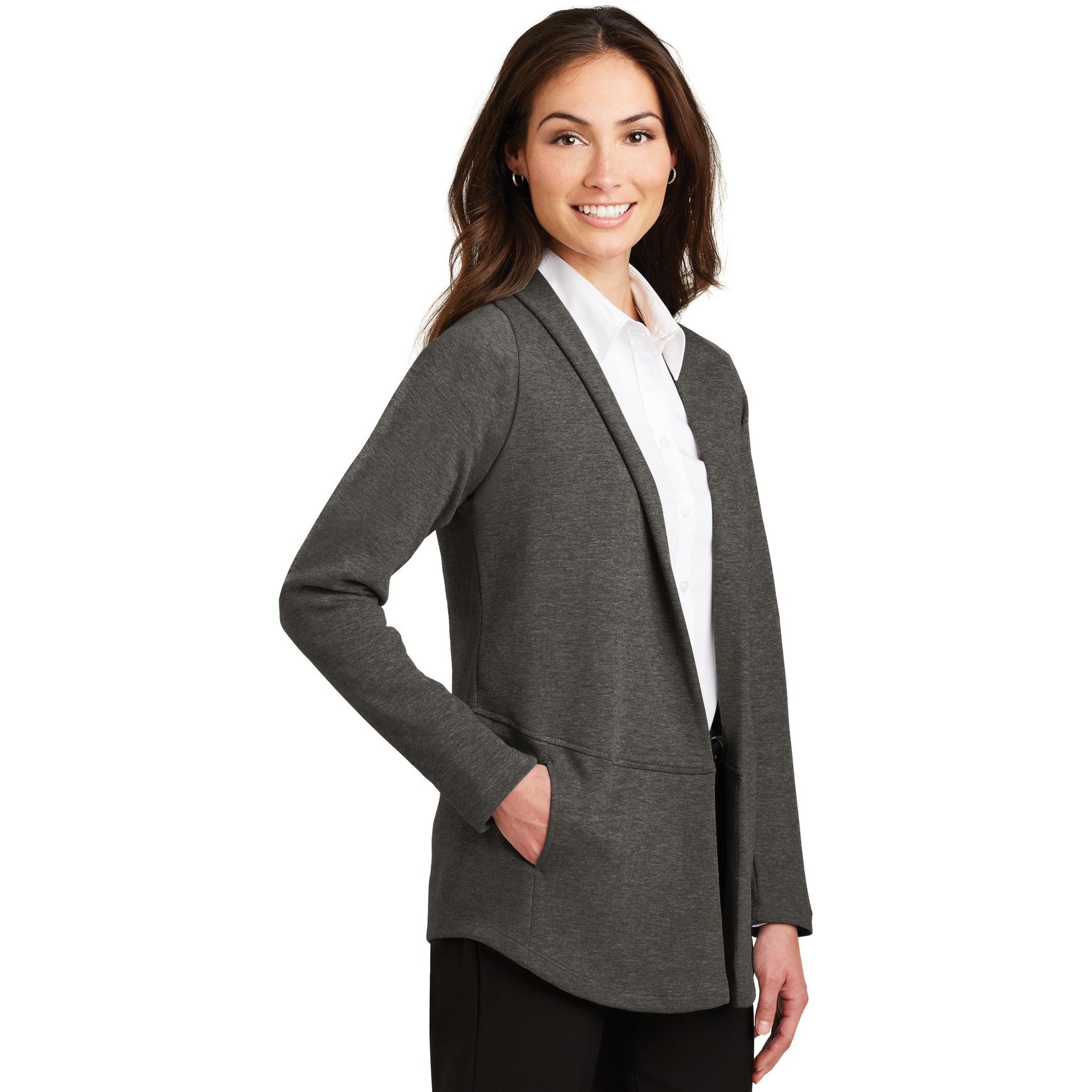 Port Authority L807 Ladies Interlock Cardigan - Charcoal Heather/Medium ...