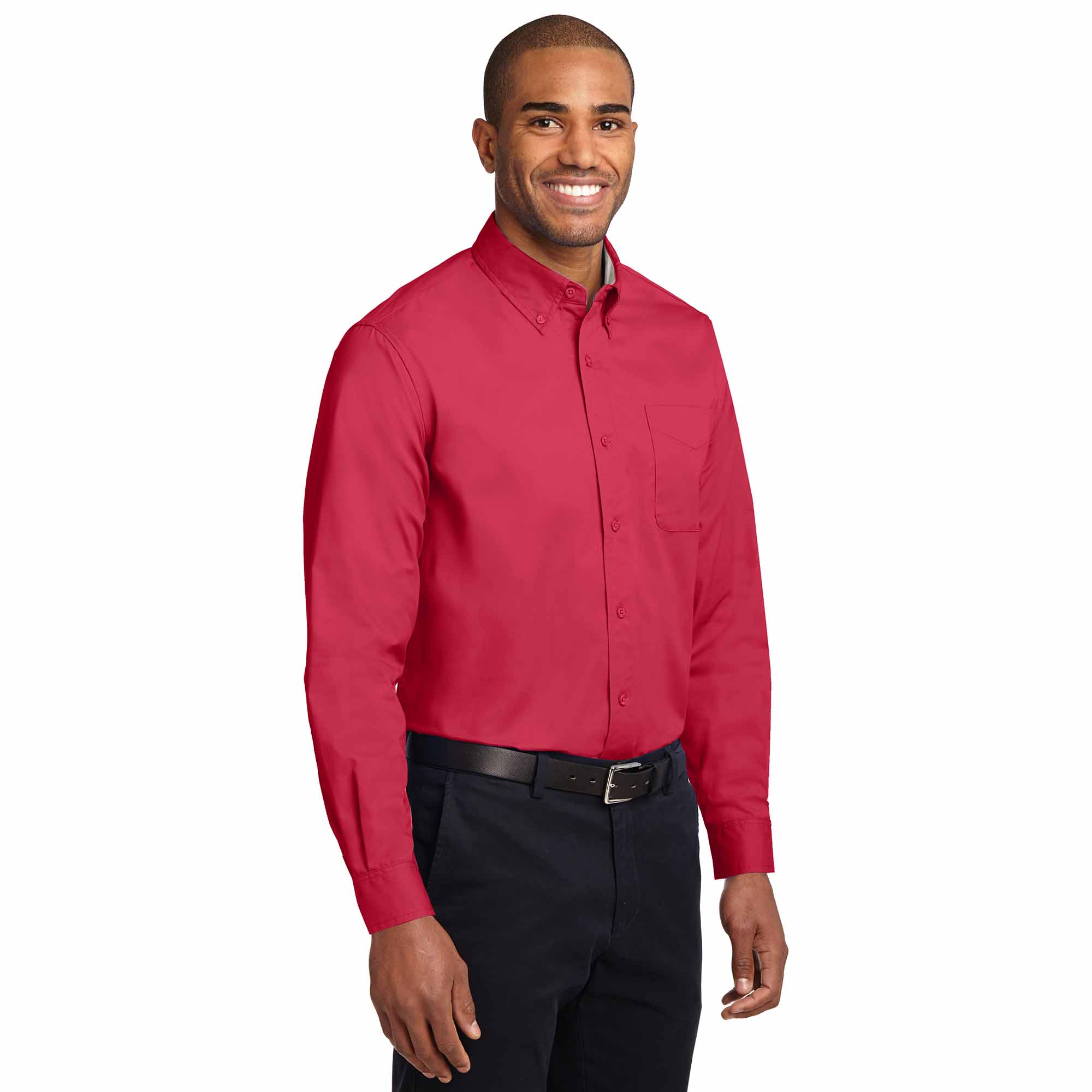 Port Authority S608 Long Sleeve Easy Care Shirt - Red/Light Stone ...