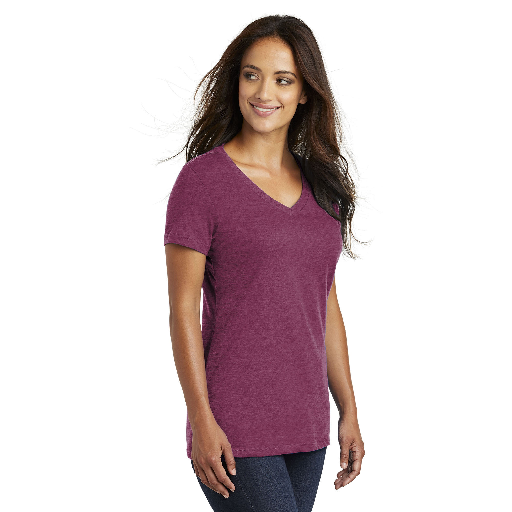 District DM1170L Women's Perfect Weight V-Neck Tee - Heathered ...