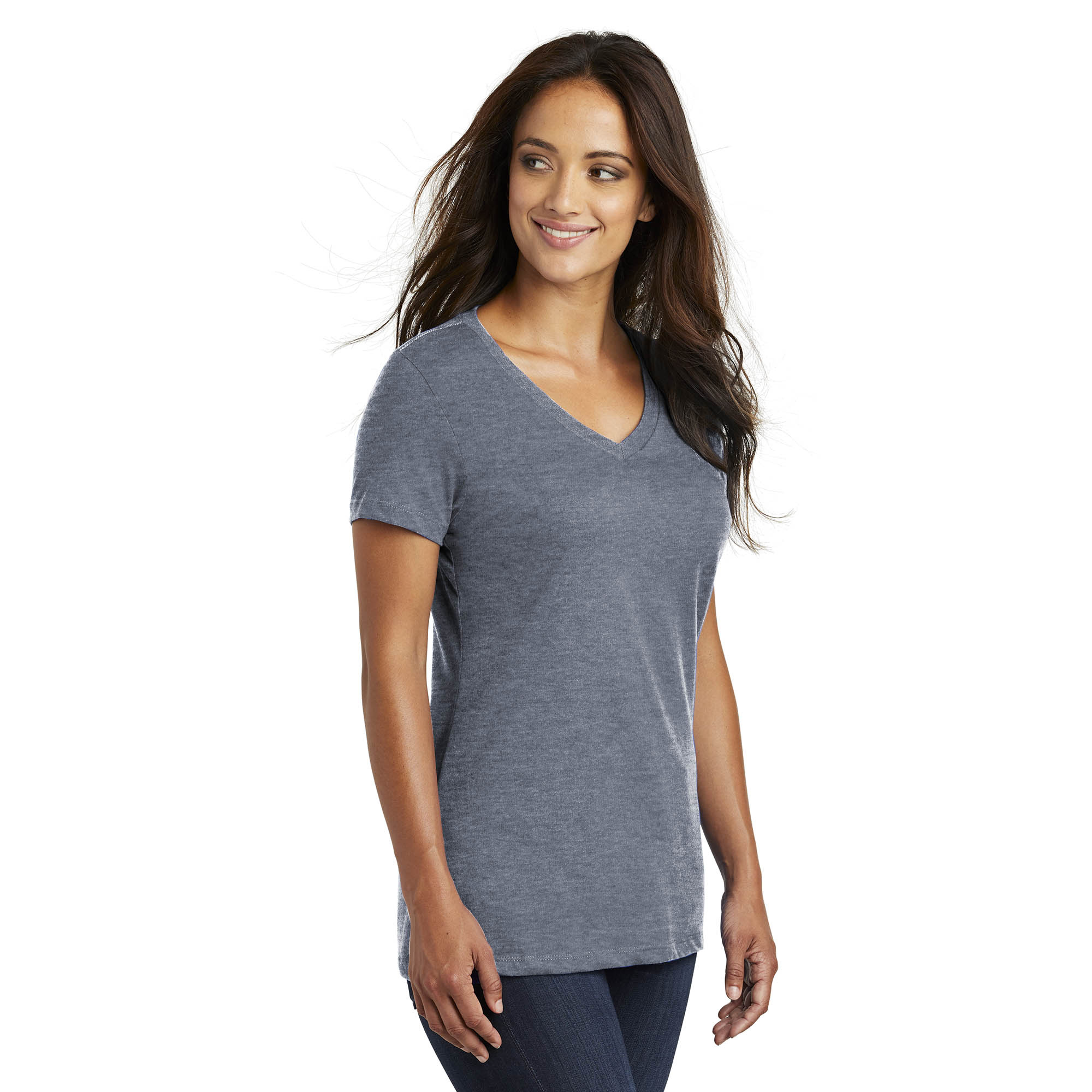 District DM1170L Women's Perfect Weight V-Neck Tee - Heathered Navy ...