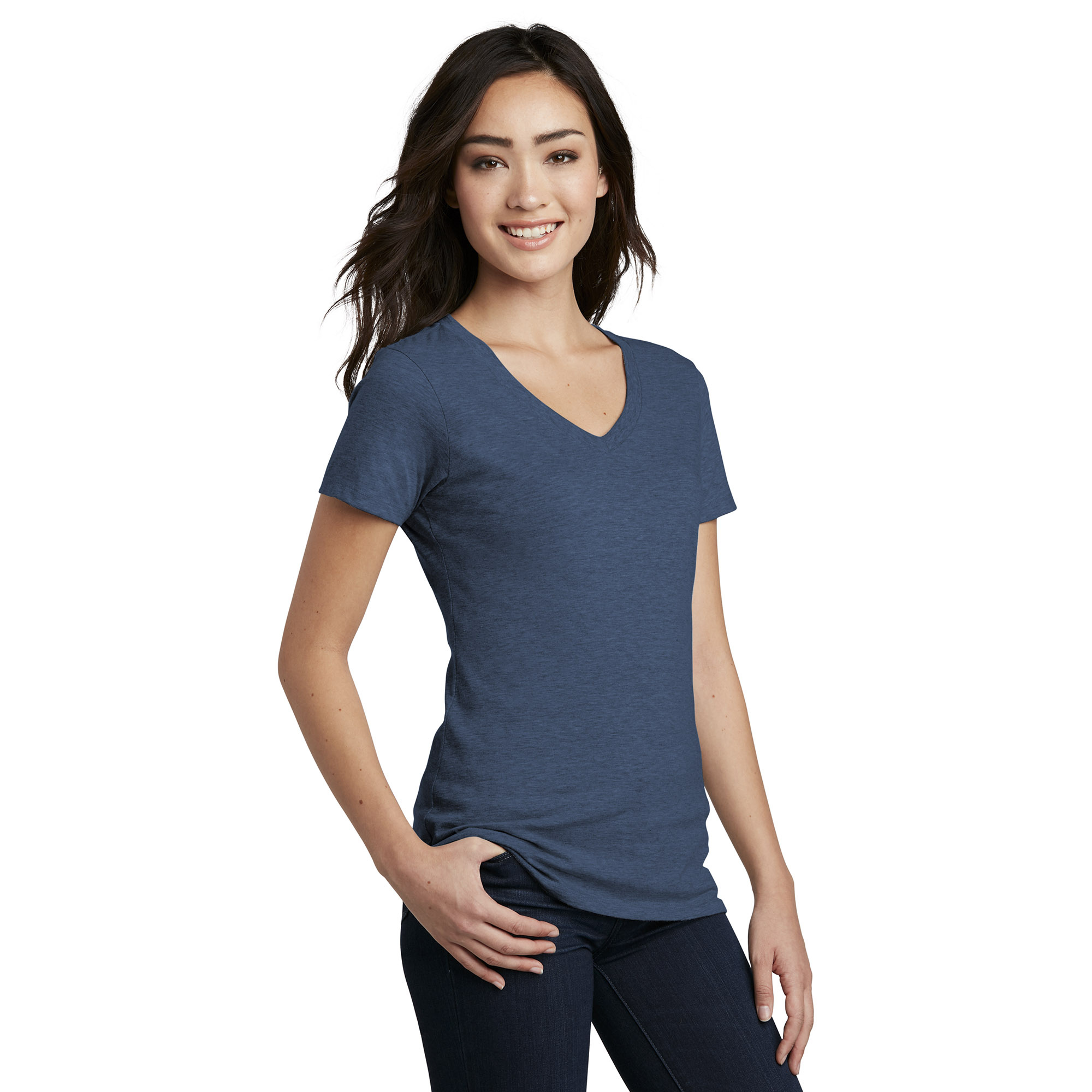 District DM1190L Women's Perfect Blend V-Neck Tee - Deep Royal Fleck ...