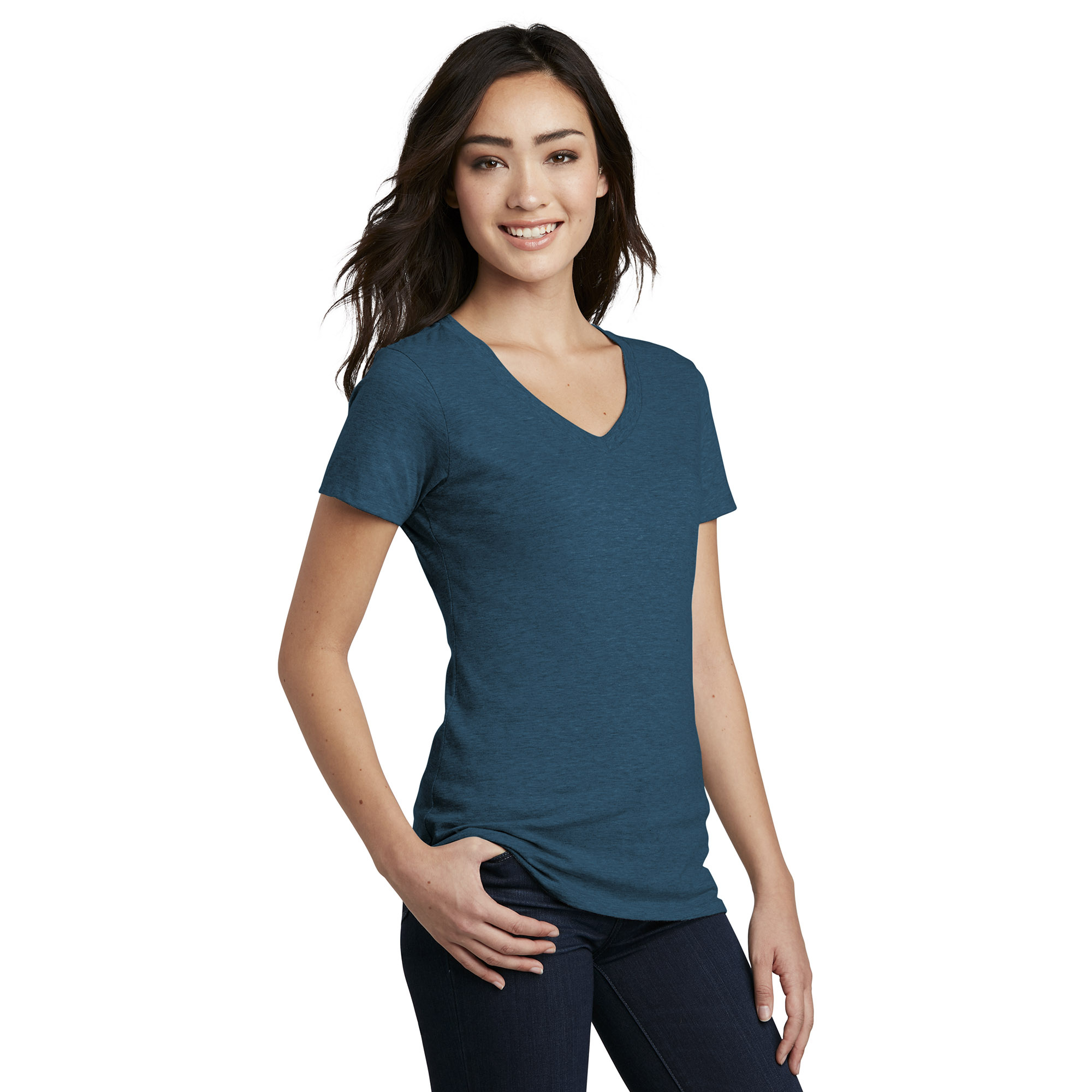 District DM1190L Women's Perfect Blend V-Neck Tee - Deep Turquoise ...