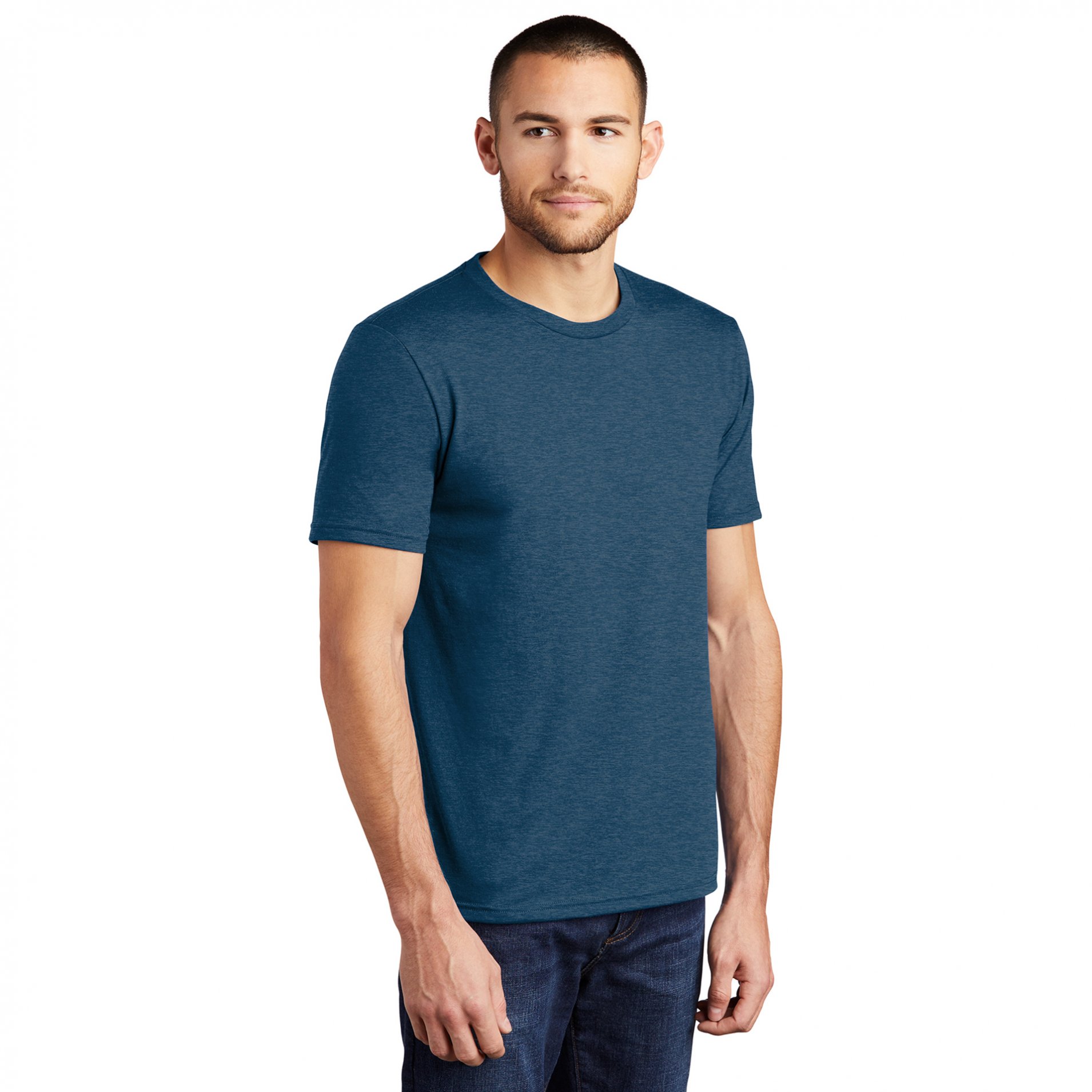 District DM130 Perfect Tri Crew Tee - Heathered Neptune Blue | Full Source