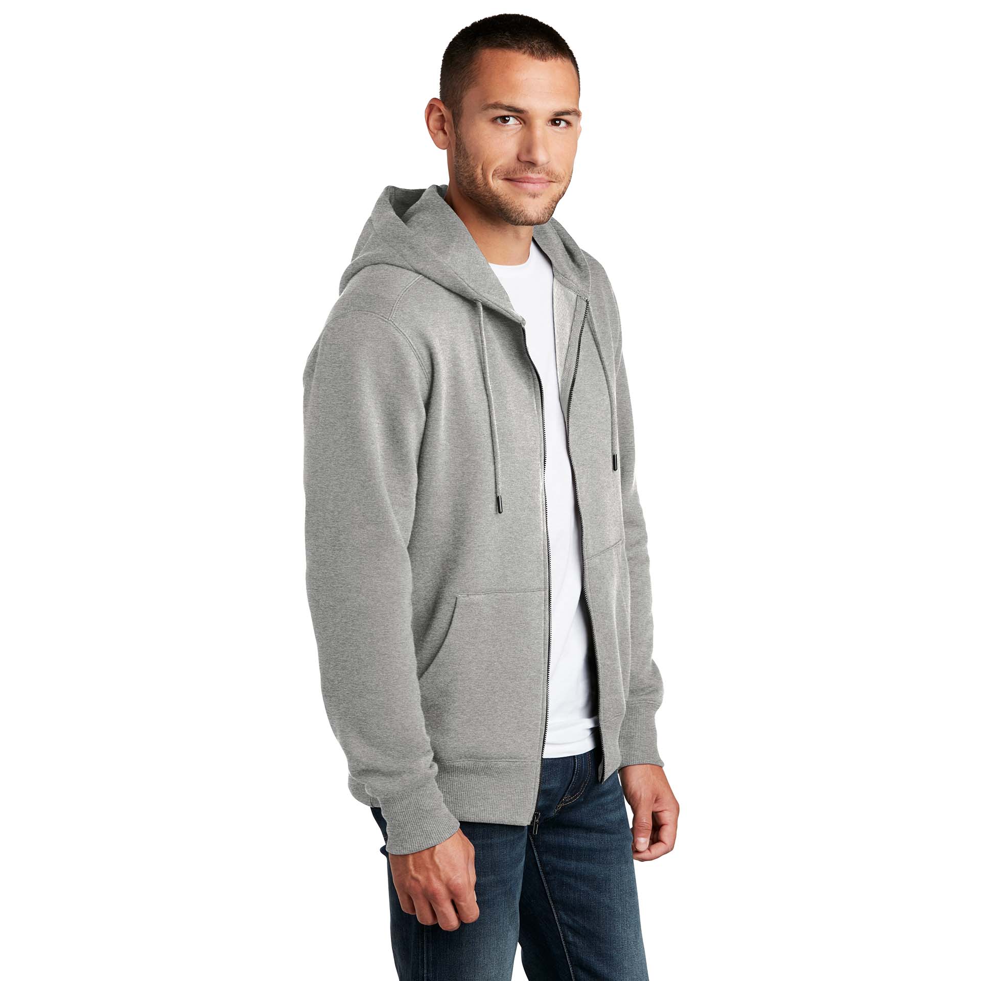 District DT1103 Perfect Weight Fleece Full-Zip Hoodie - Heathered Steel ...