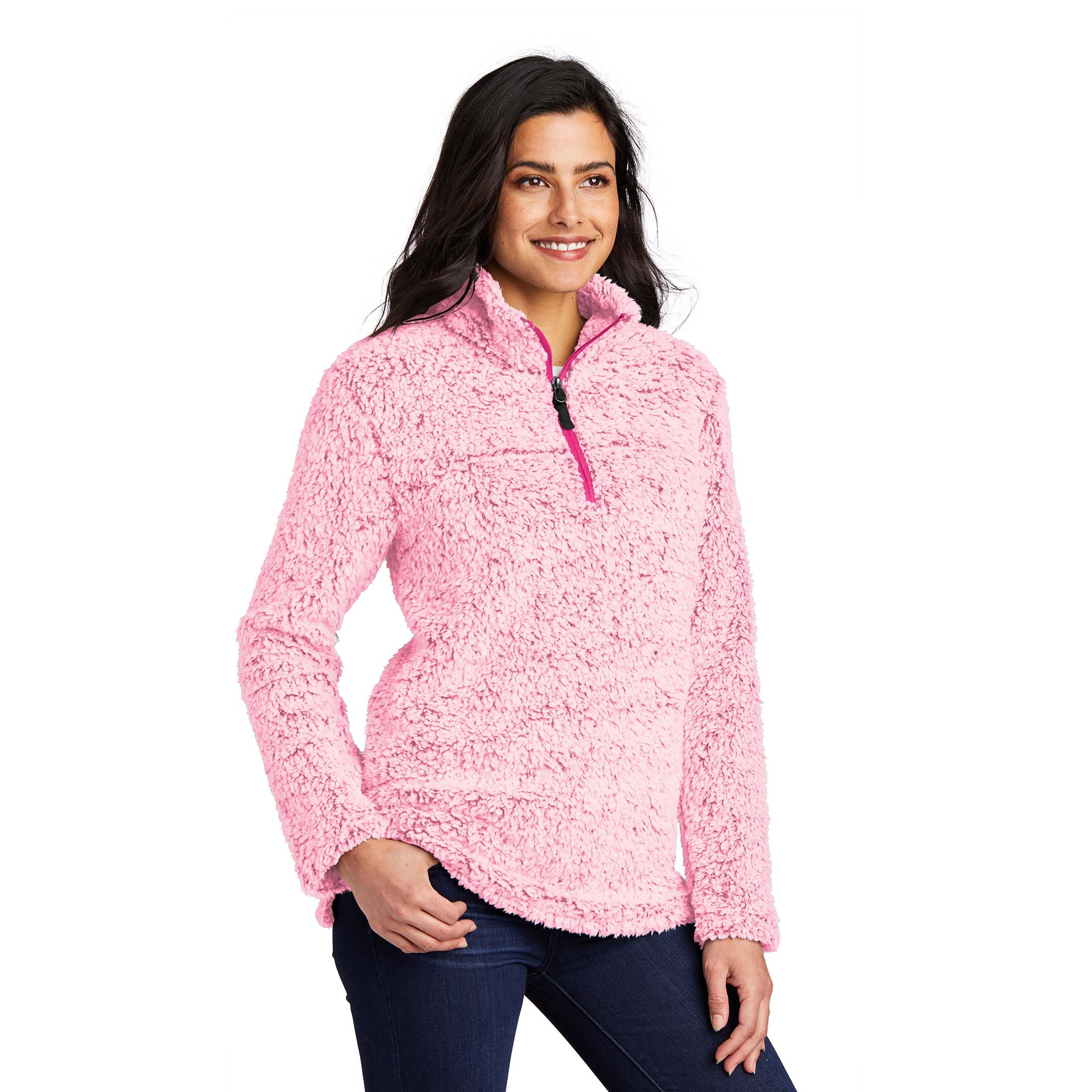 Port Authority L130 Ladies Cozy 1/4-Zip Fleece - Pop Raspberry Heather ...