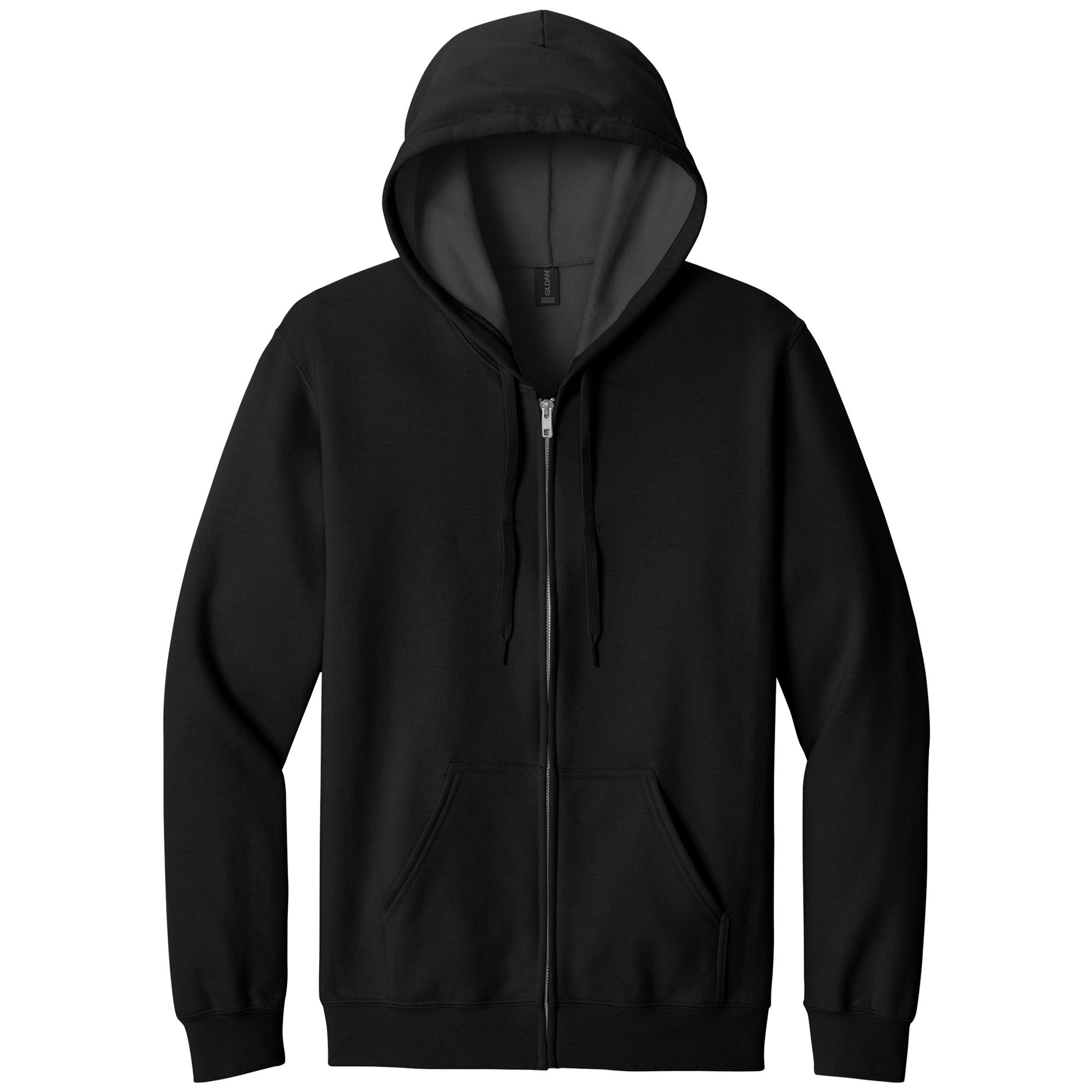 Gildan SF600 Midweight Fleece Full-Zip Hooded Sweatshirt - Black | Full ...