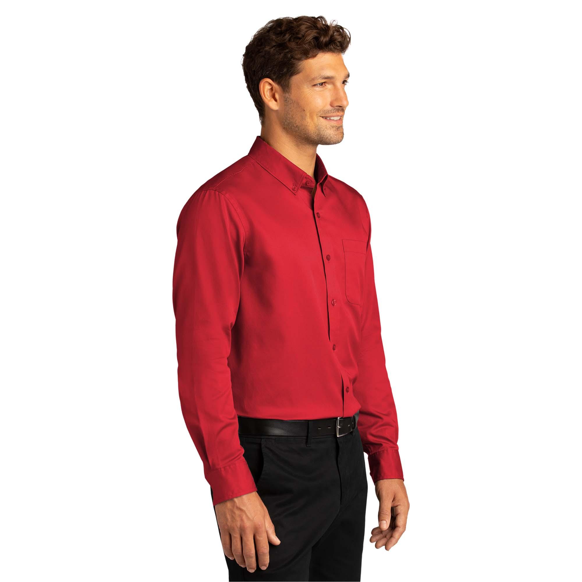 Port Authority W808 Long Sleeve SuperPro React Twill Shirt - Rich Red ...