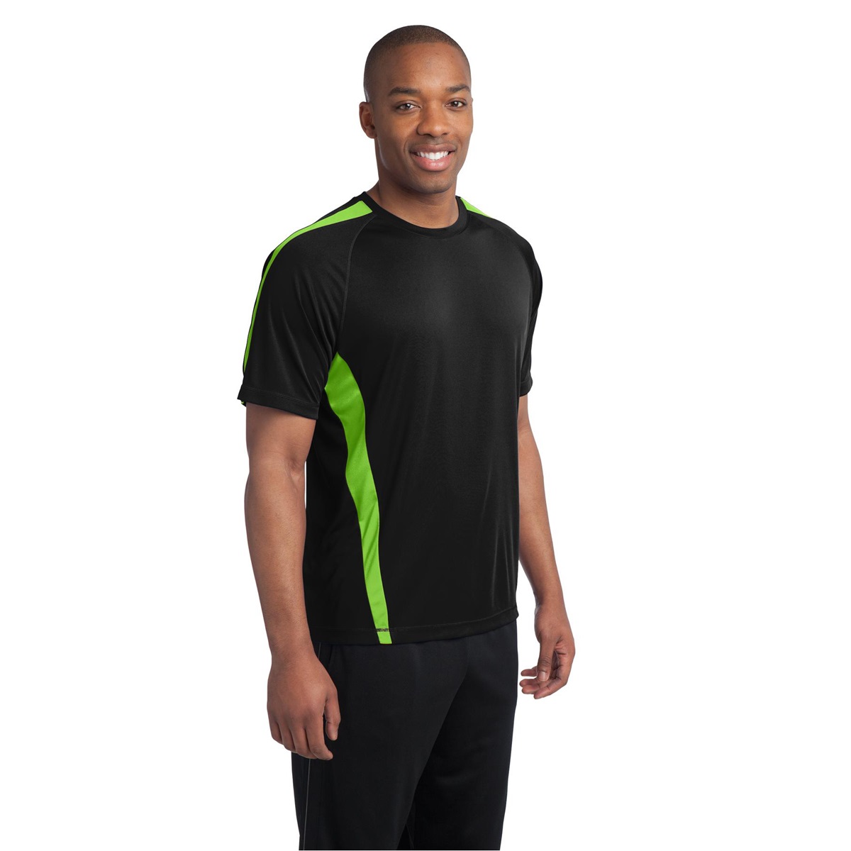 Sport-Tek ST351 Colorblock Competitor Tee - Black/Lime Shock ...