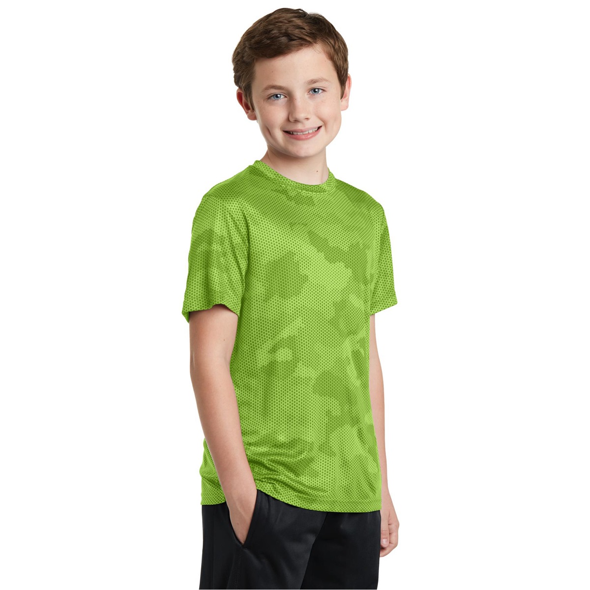 Sport-Tek YST370 Youth CamoHex Tee - Lime Shock | Full Source