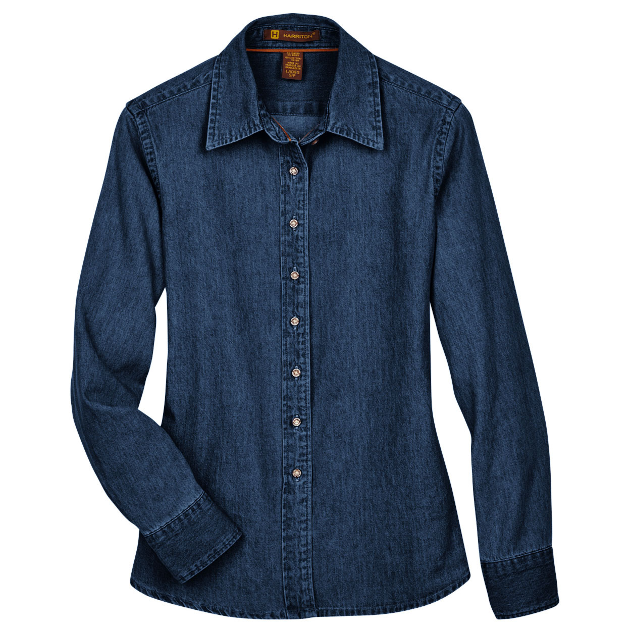 Harriton M550W Ladies 6.5 oz. Long Sleeve Denim Shirt - Dark Denim ...