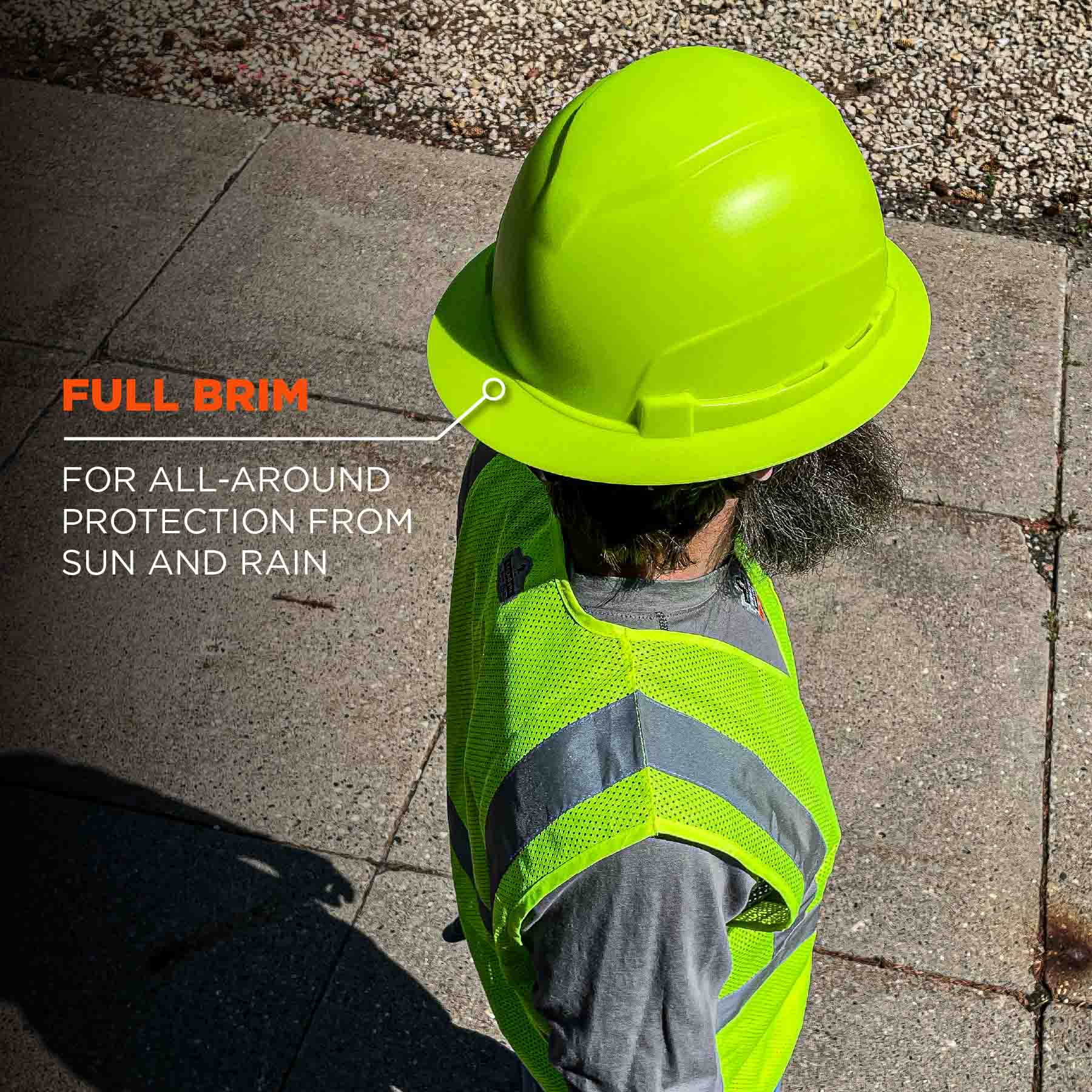 Ergodyne Skullerz 8969 Full Brim Style Lightweight Hard Hat - Ratchet Suspension - Lime | Full ...