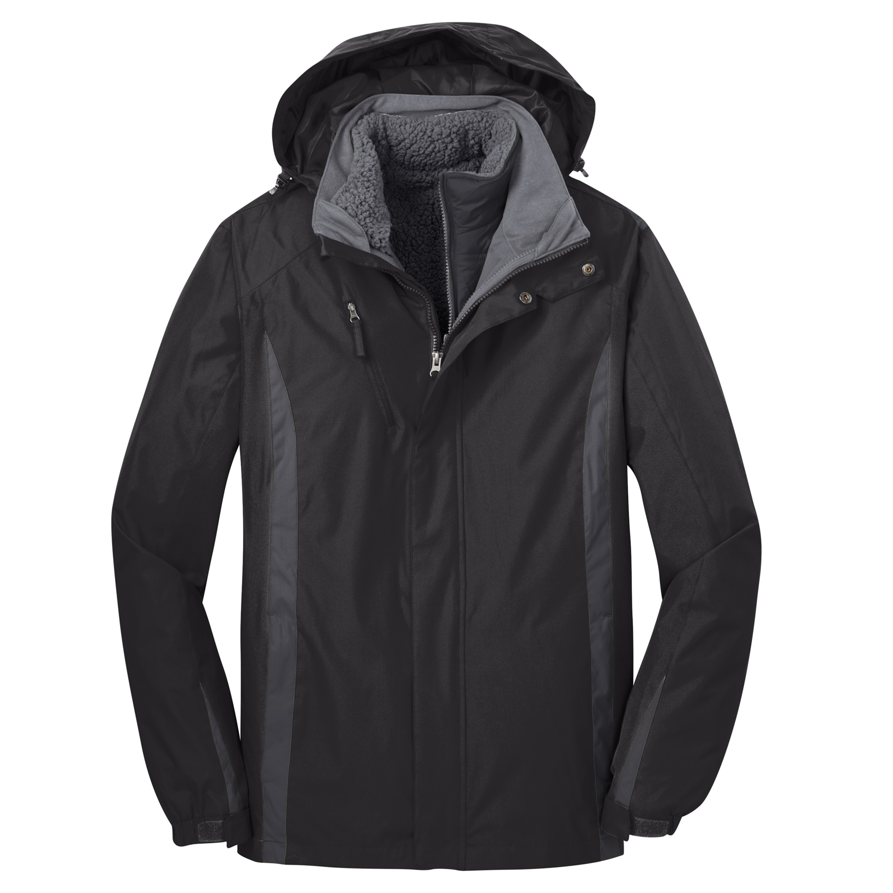 Port Authority J321 Colorblock 3-in-1 Jacket - Black/Black/Magnet Grey ...