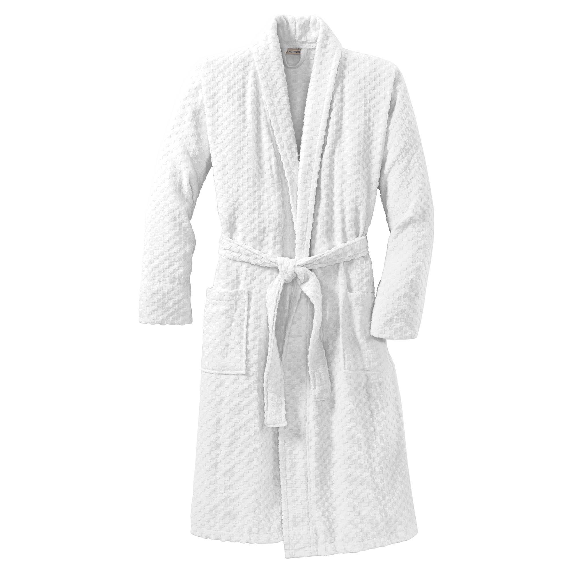 Port Authority R103 Checkered Terry Shawl Collar Robe - White | Full Source