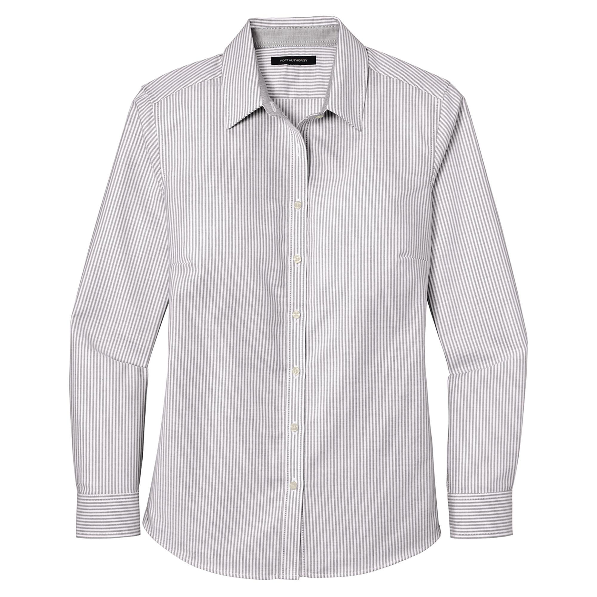 Port Authority LW657 Ladies SuperPro Oxford Stripe Shirt - Gusty Grey ...