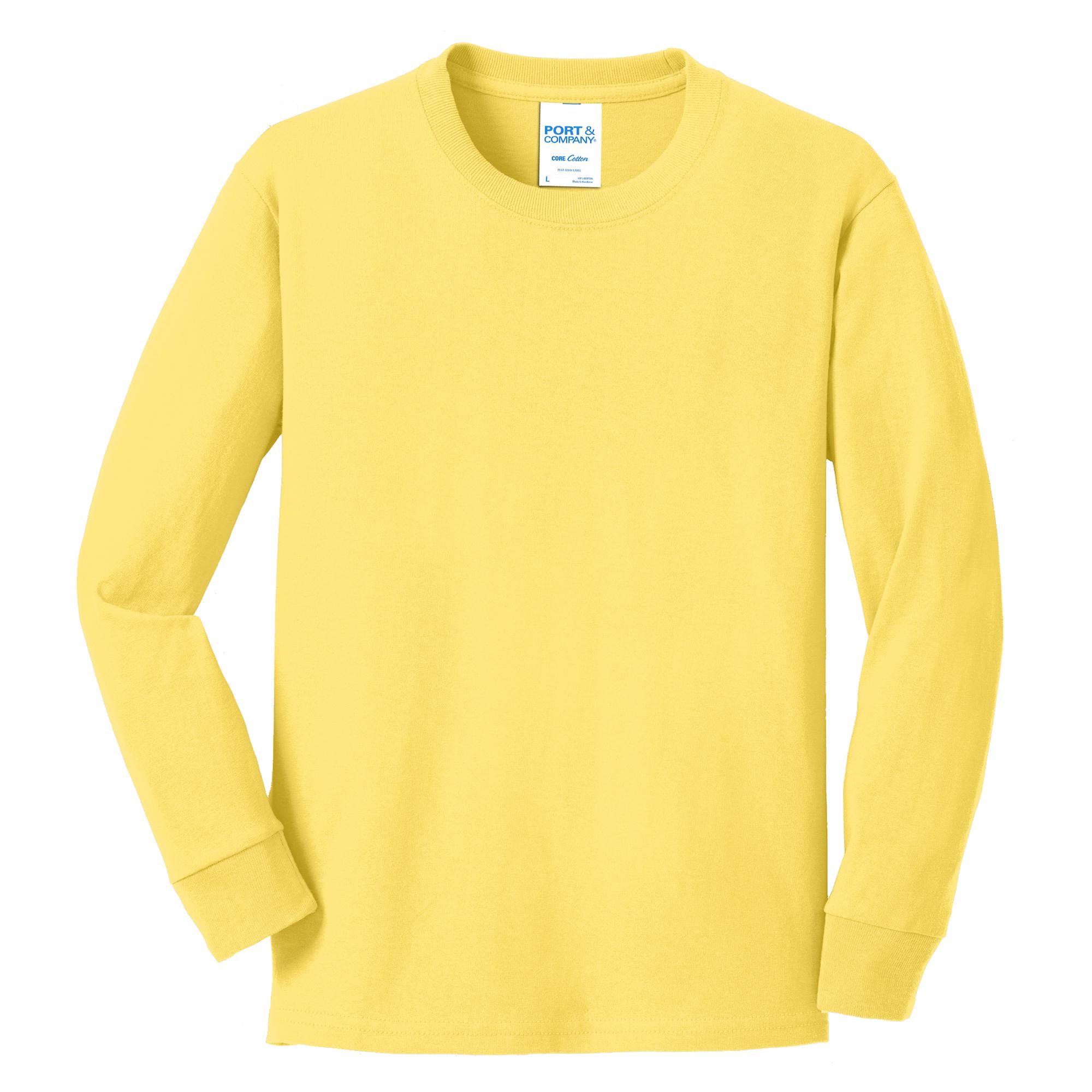 Port & Company PC54YLS Youth Long Sleeve Core Cotton Tee - Yellow ...