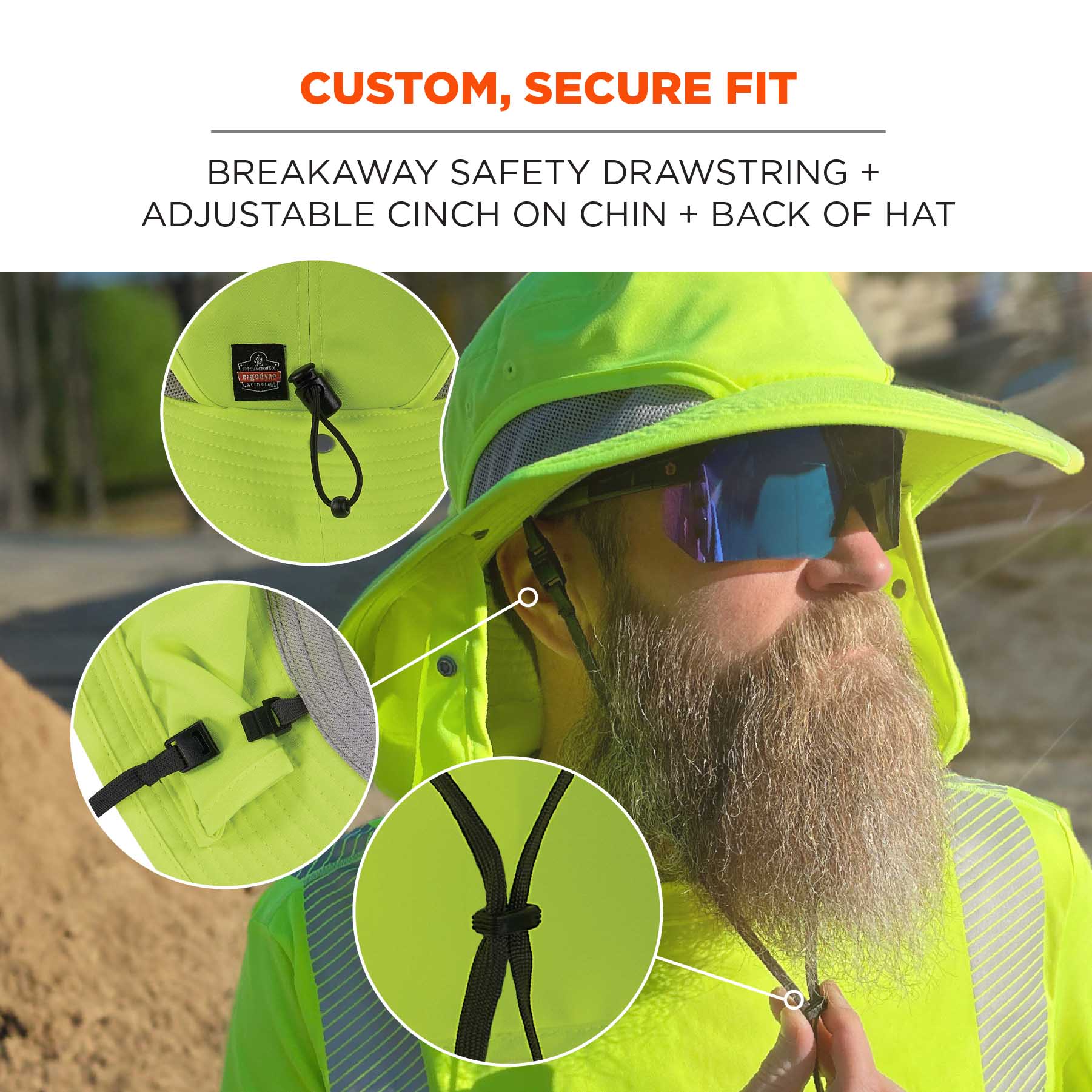 Ergodyne Chill-Its 8934 Ranger Hat with Neck Shade - Yellow/Lime | Full ...