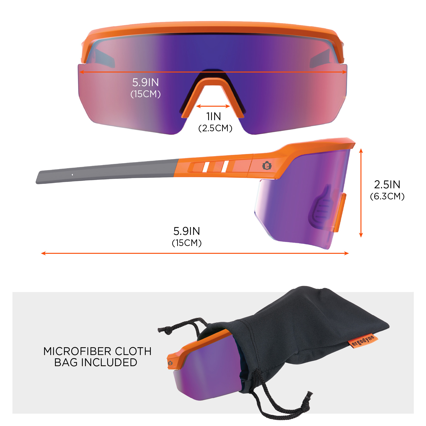 Ergodyne Aegir 55019 Safety Glasses - Orange Frame - Purple Mirror Lens ...